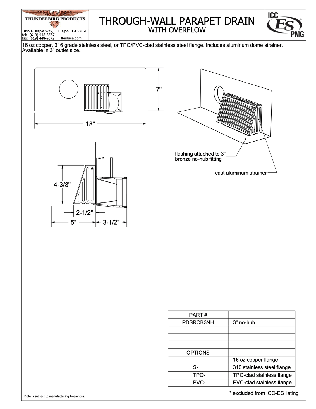 Copper Through Wall Parapet Roof Drain with Overflow | Copperlab