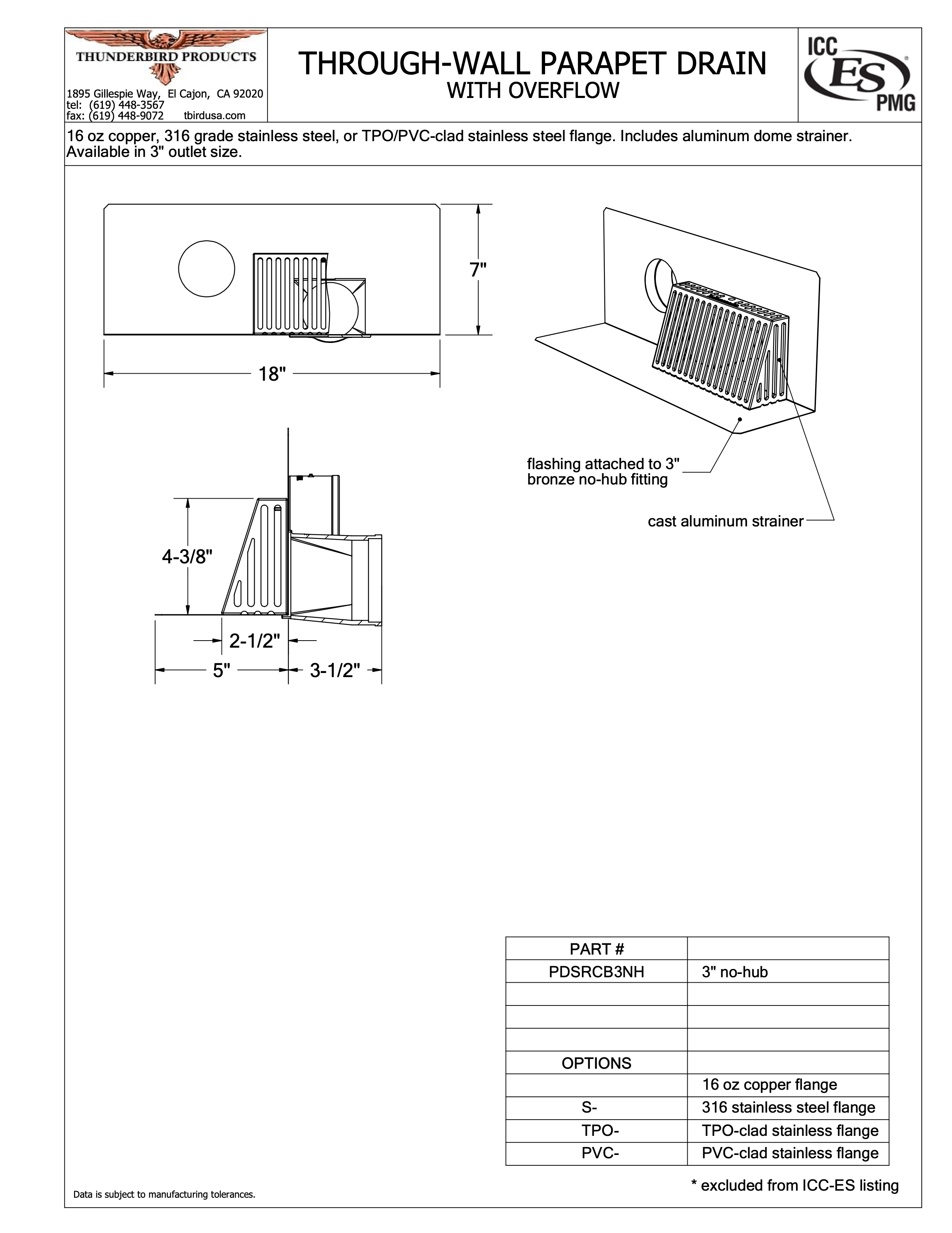 Copper Through Wall Parapet Roof Drain with Overflow | Copperlab