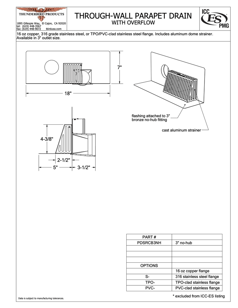 Copper Through Wall Parapet Roof Drain with Overflow | Copperlab