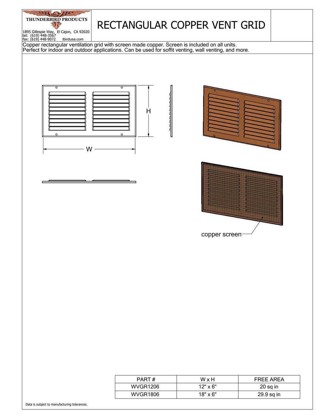 Rectangular Ventilation Grid with Screen | Copperlab