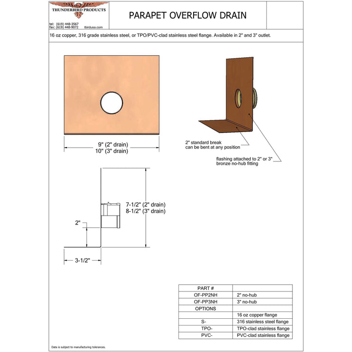 Parapet Roof Drain with Overflow, 16oz Copper | Copperlab