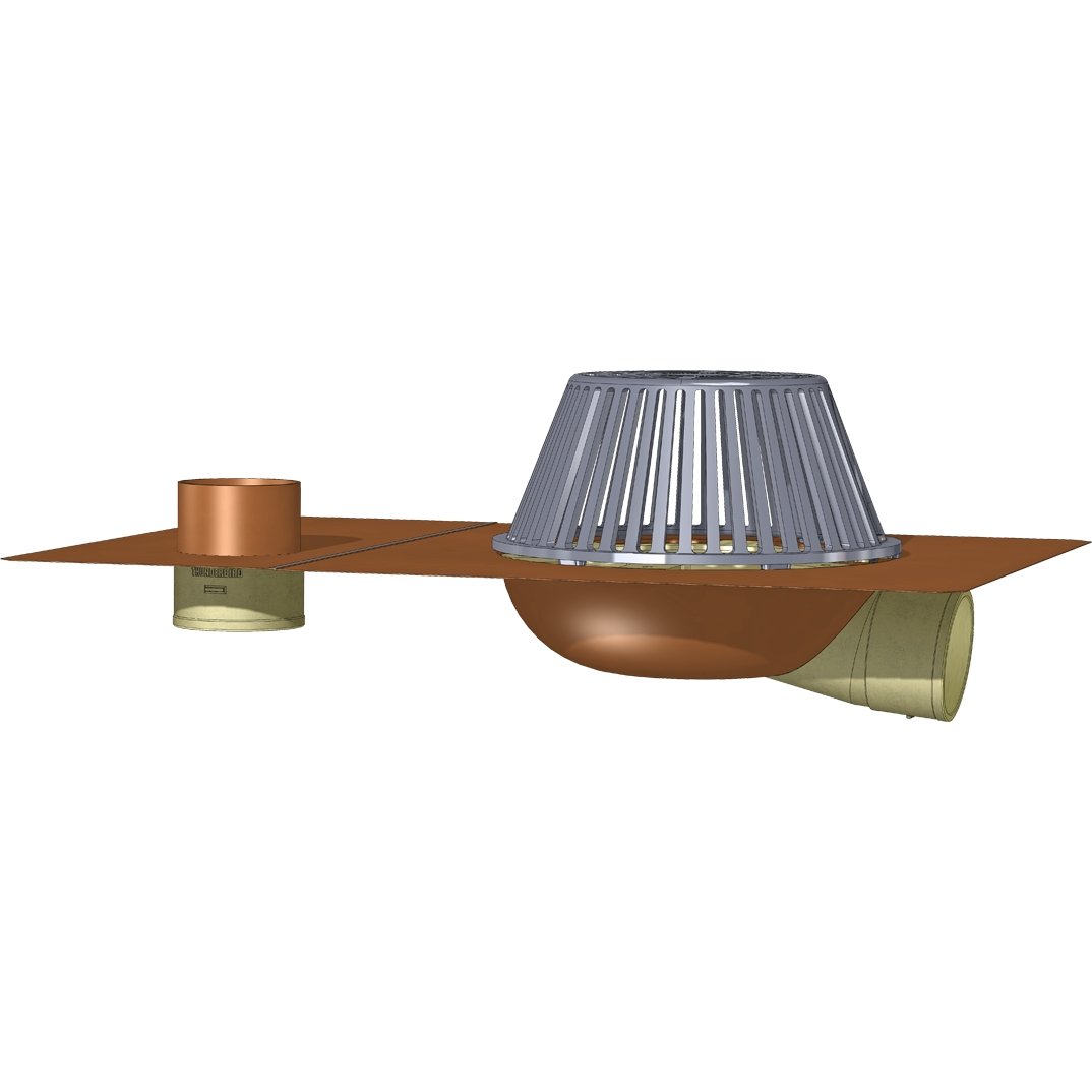 Side Outlet Roof Drain with Overflow, 20oz Copper | Copperlab