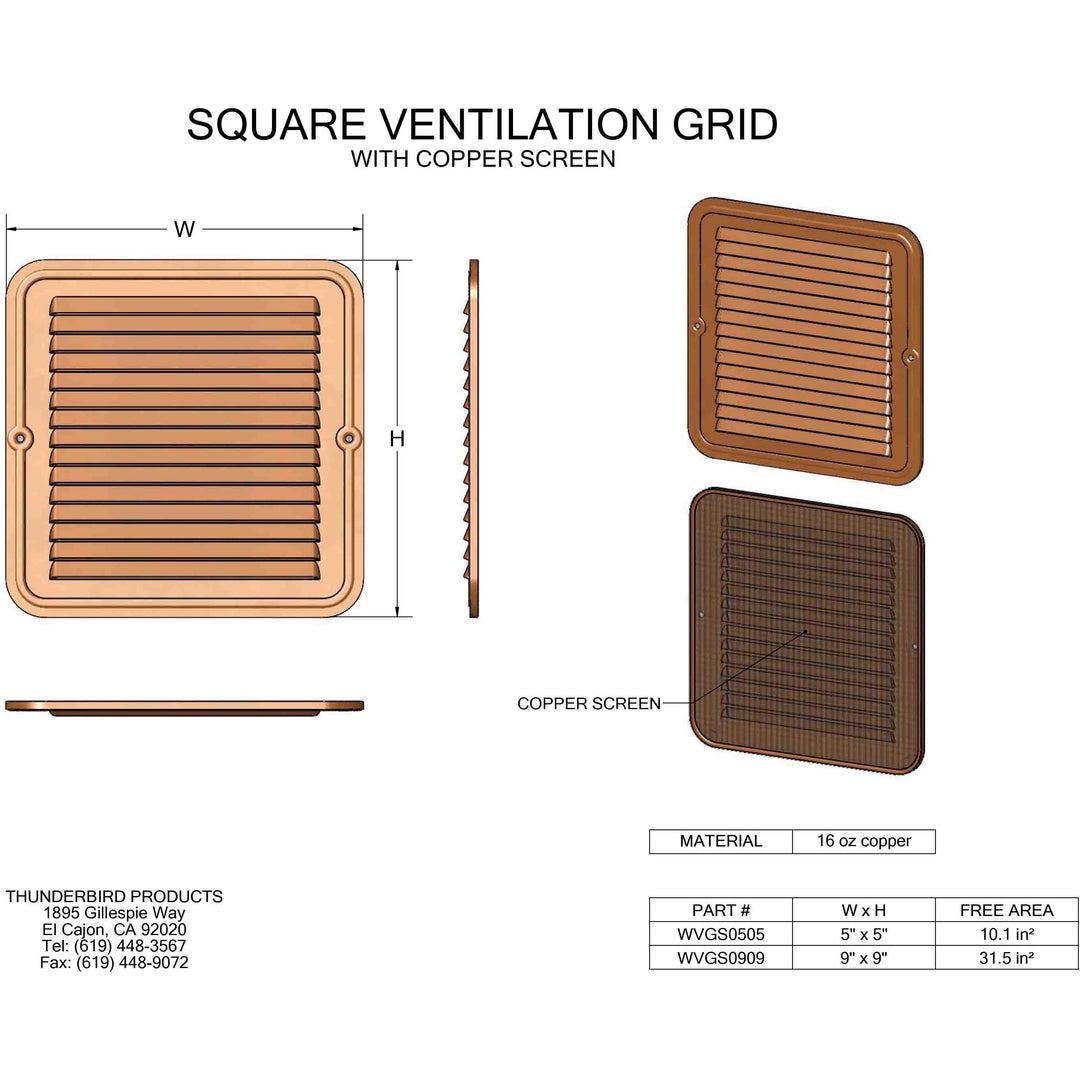 Square Ventilation Grid With Screen | Copperlab